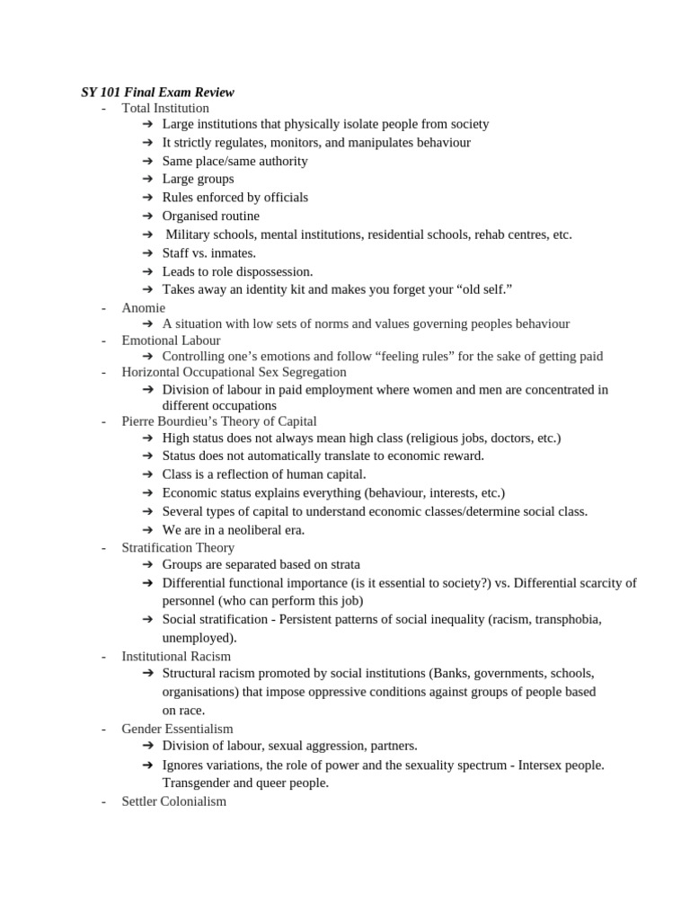 SY 101 - Final Exam Review | PDF