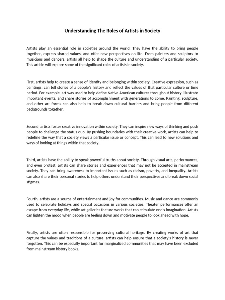 The Essential Roles of Artists in Society | PDF | Identity (Social ...