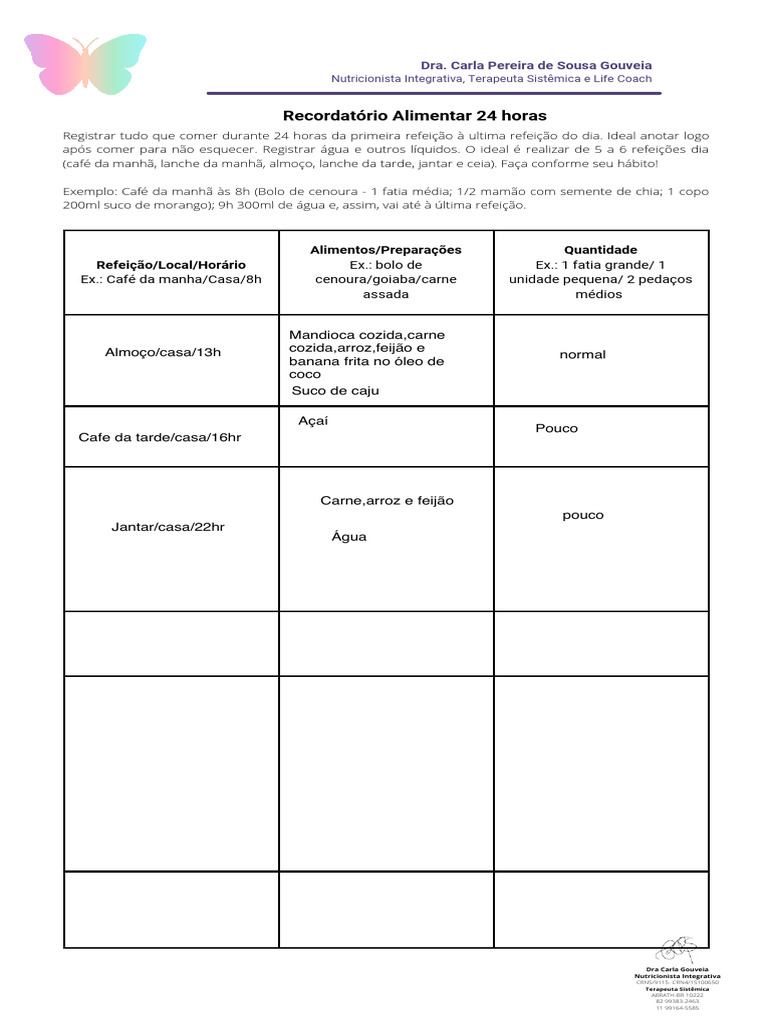 Recordatório Alimentar 24h | PDF