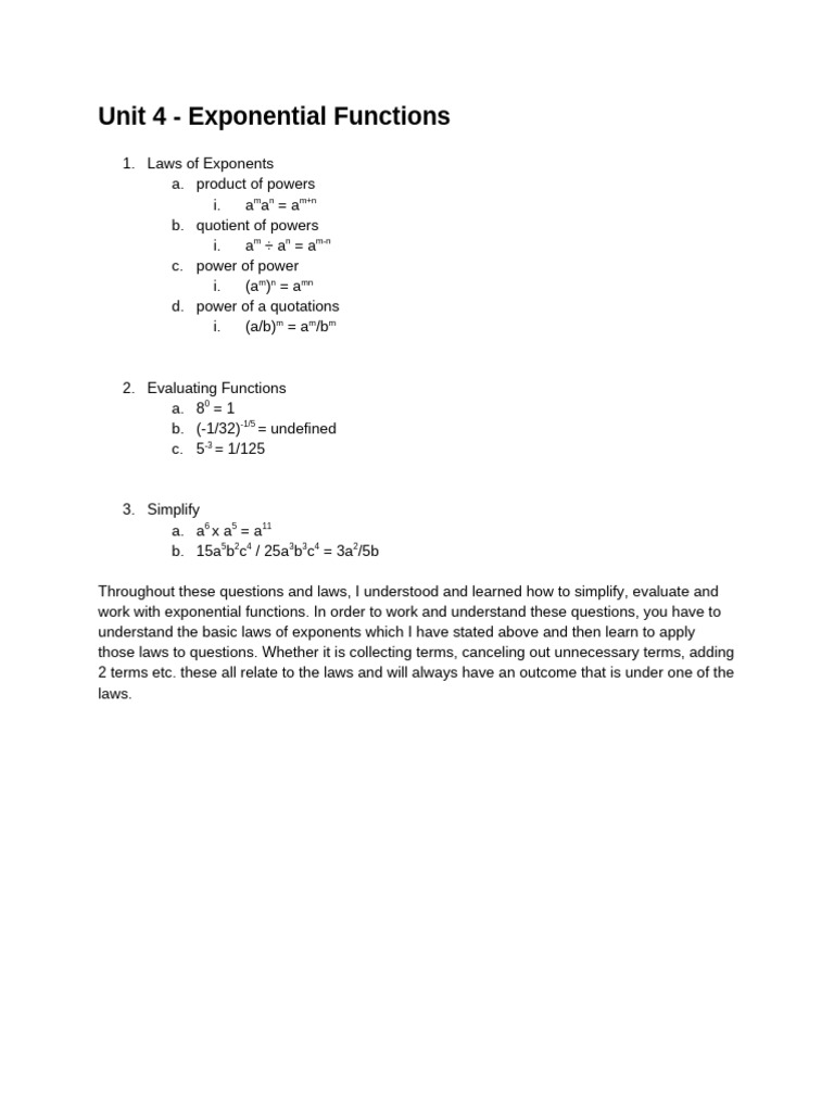 Unit 4 - Exponential Functions | PDF