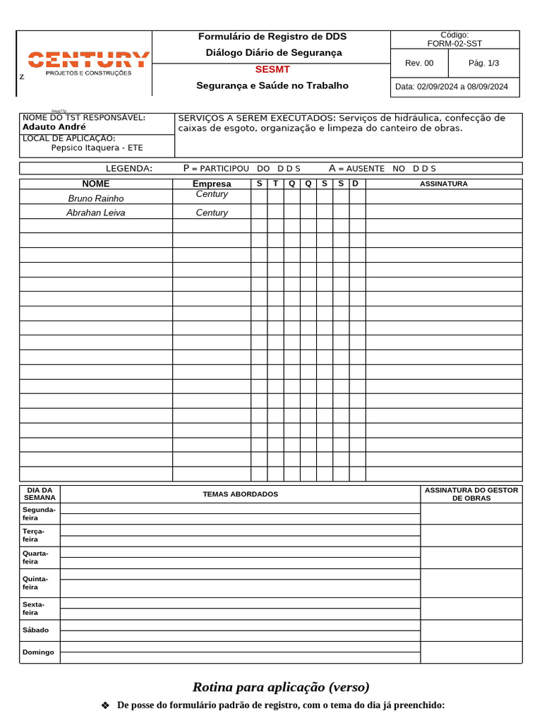 FORM 002 - Registro de DDS - Rev 00-1 | PDF