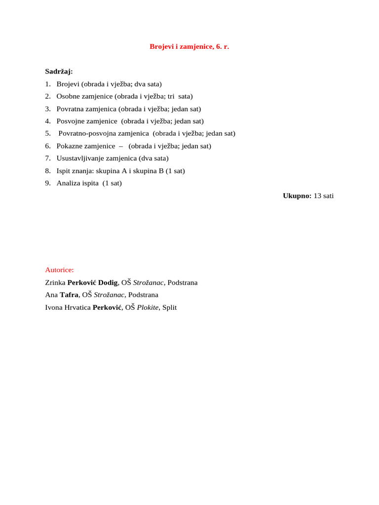 Brojevi i Zamjenice 6 r | PDF