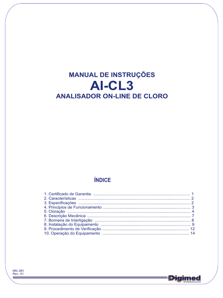 analisador CLORO -DIgmed AI-CL3 | PDF