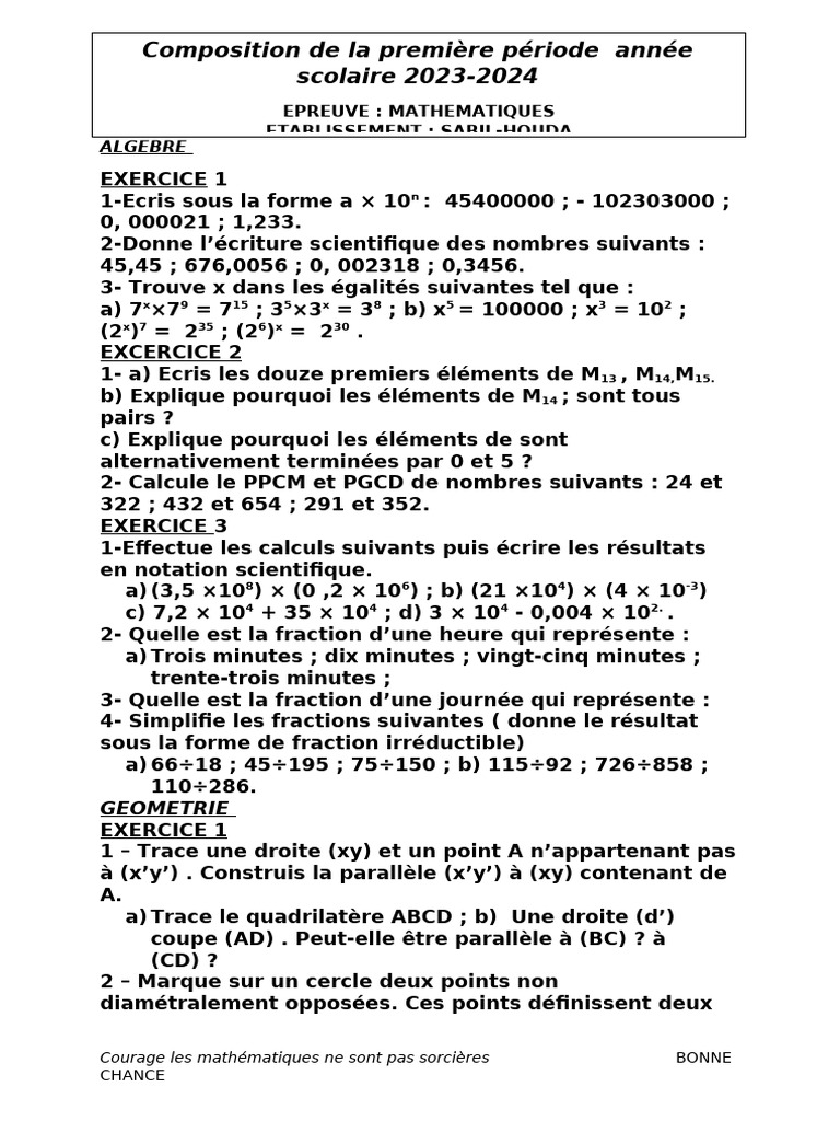 DEVOIR SURVEILLE MATHS | PDF