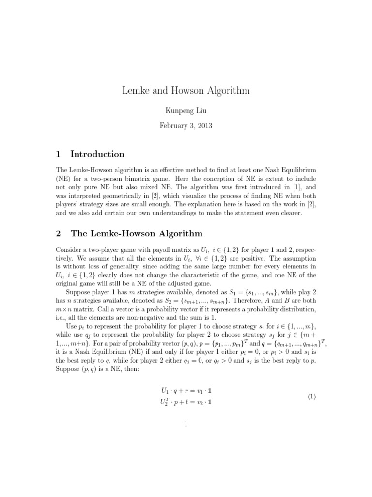 Lemke Howson | PDF | Variable (Mathematics) | Teaching Methods & Materials