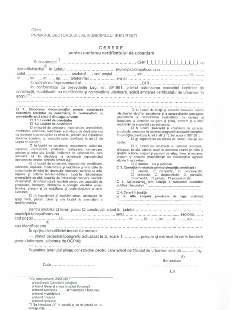 Cerere Emitere Certificat de Urbanism | PDF