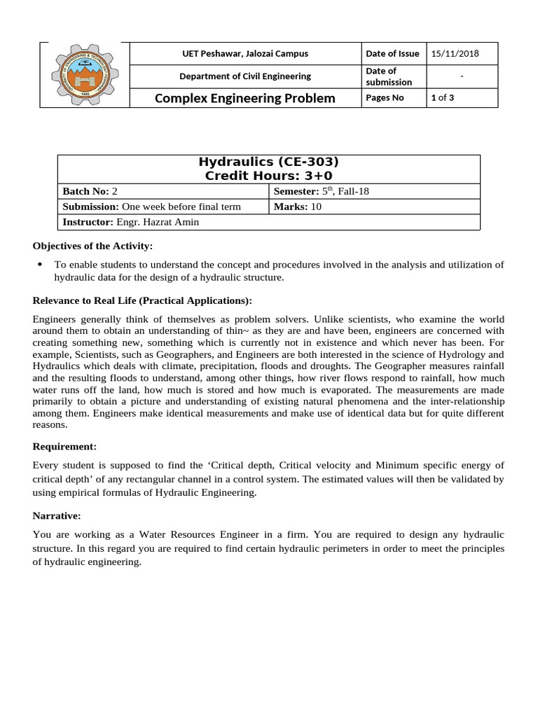 CEP & Rubric, Hydraulics, Fall-18 | PDF | Flood | Hydrology