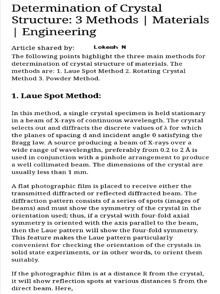 Determination of Crystal Structure | PDF