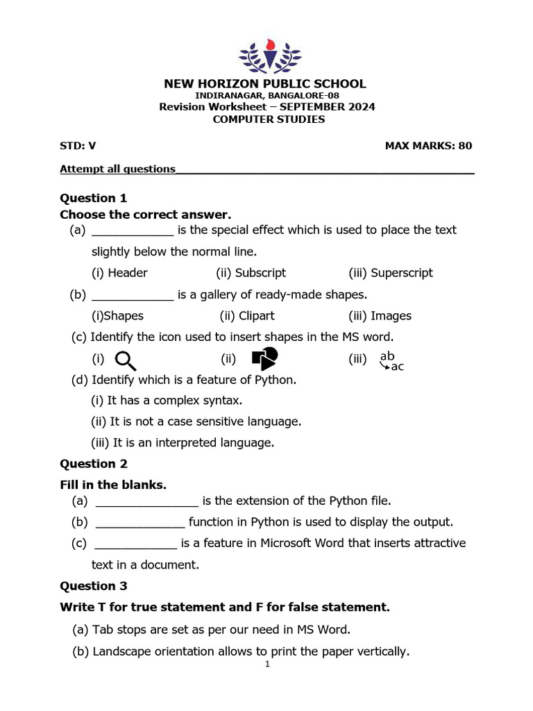 REVISION PAPER Grade 5 1725357591 | PDF | Microsoft Word | Computer Science
