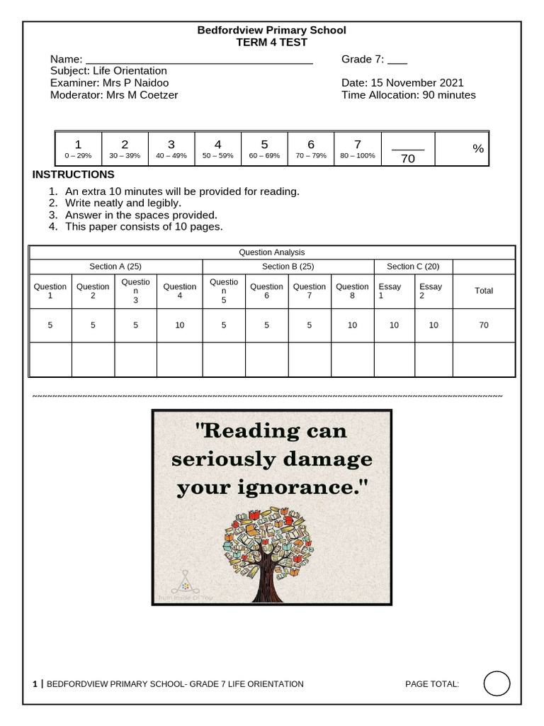End of Year Test 2021 | PDF