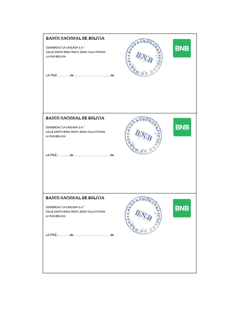 Modelos de Cheques BNB em Bolivia | PDF | Bolívia | Finanças e ...