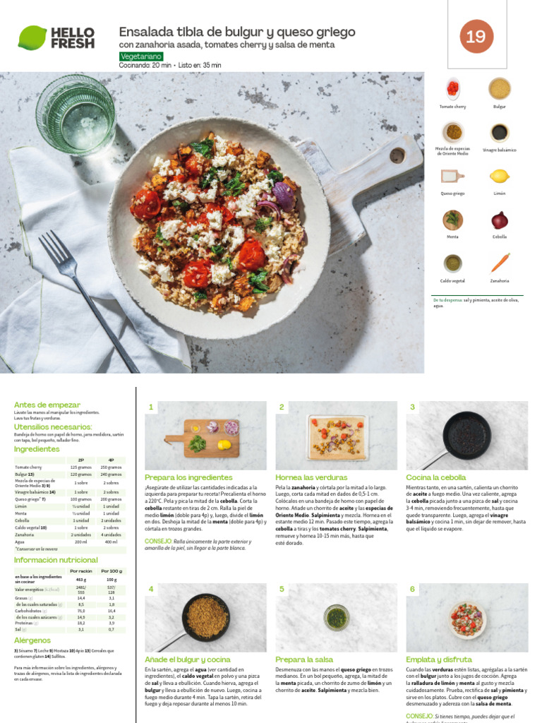 Ensalada Tibia de Bulgur y Queso Griego | PDF | ensalada | Alimentos