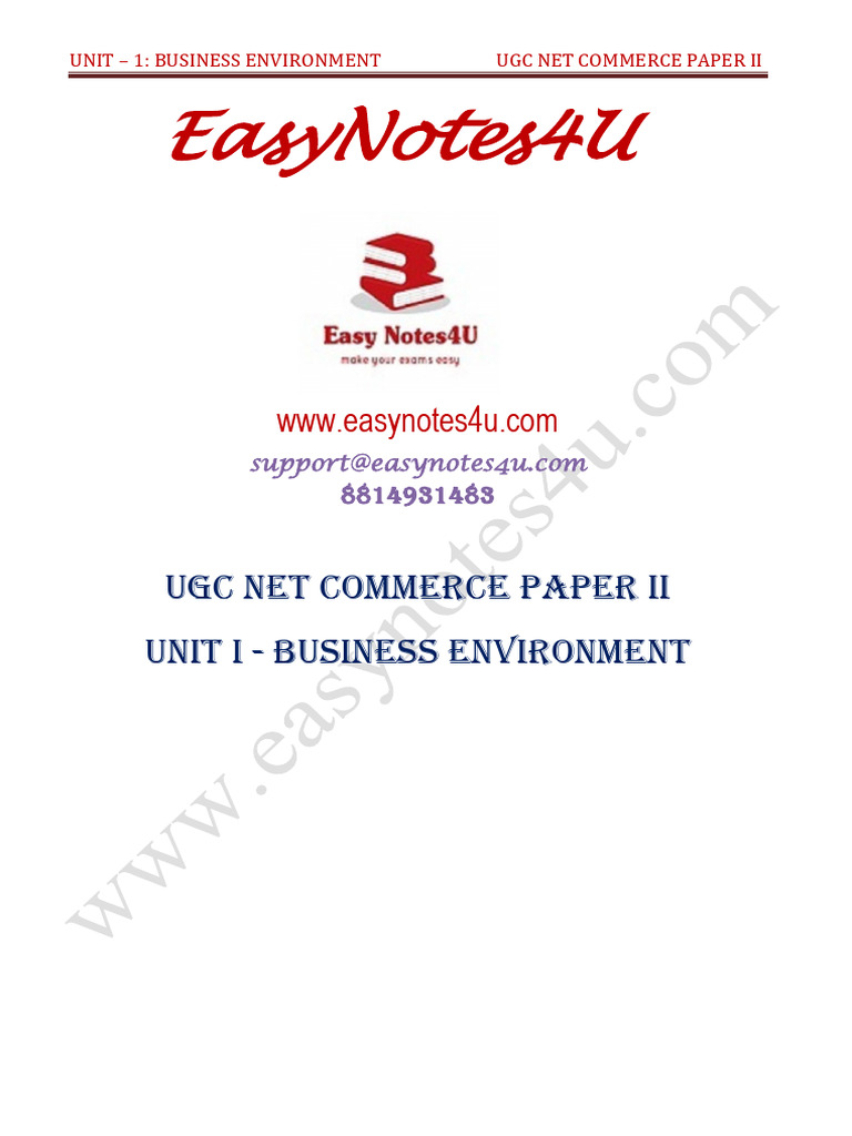 Unit - 1 - Business Environment Ugc Net Commerce Paper II (PDFDrive) | PDF