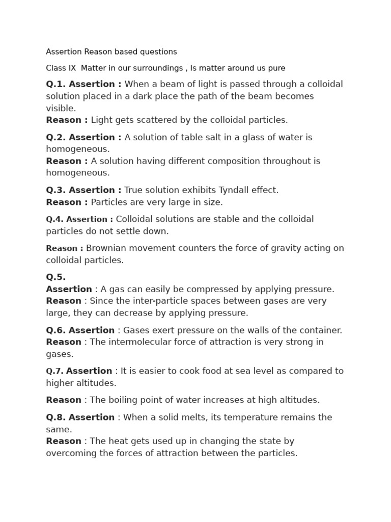 Assertion Reason Class9 Ch1and2 | PDF