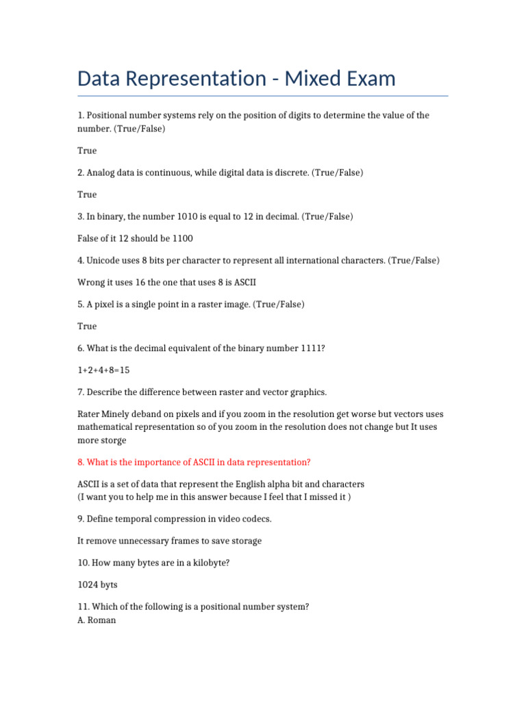 Data Representation Exam | PDF