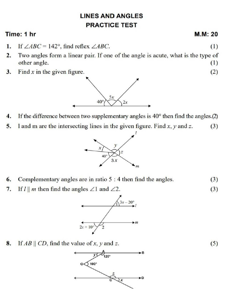 Lines and Angles Practice Class 9 | PDF