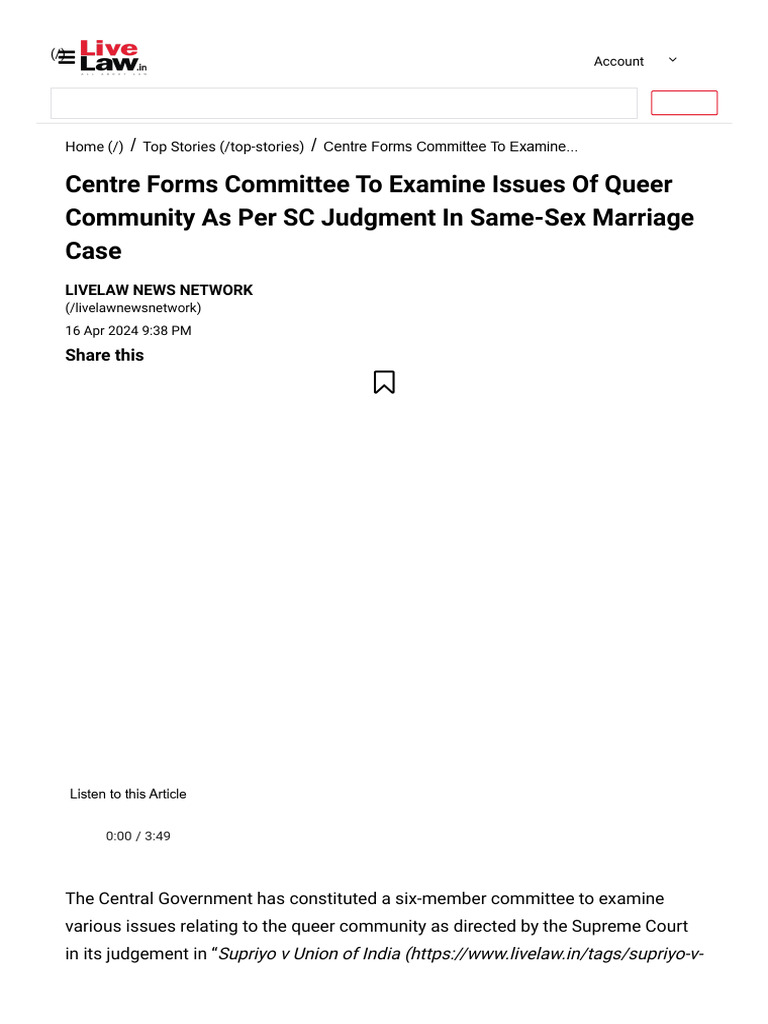 Queer Issues Committee Formed | PDF | Government Of India | Supreme ...