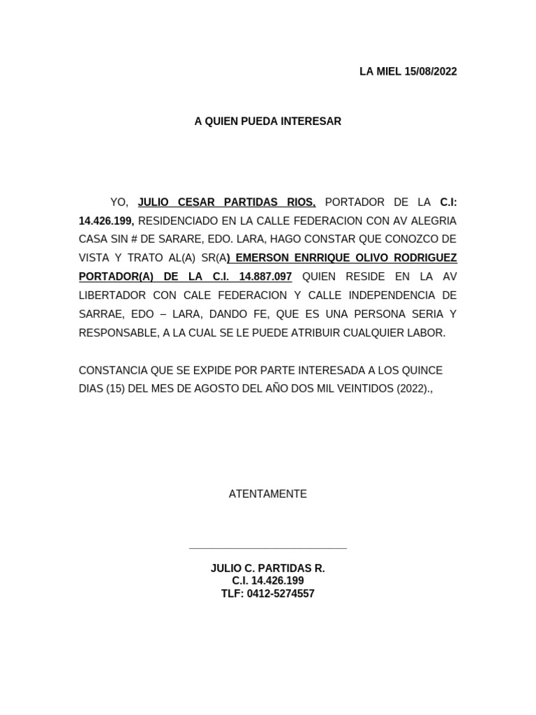 A Quien Pueda Interesar | PDF