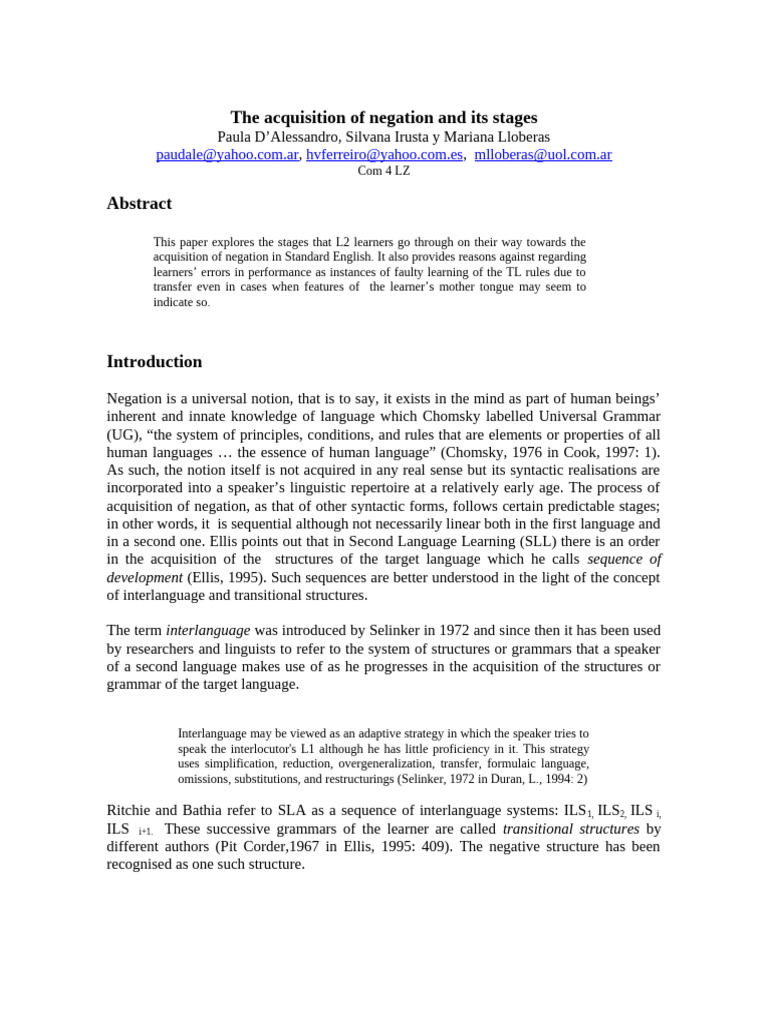 The Acquisition of Negation and Its Stages | PDF