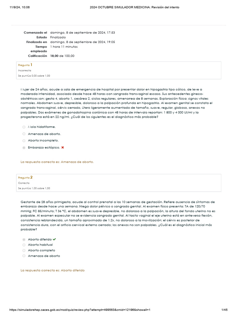 2024 Octubre Simulador Medicina - Revisión Del Intento | PDF