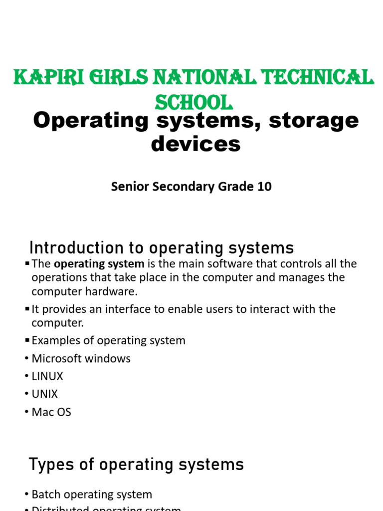 Operating System, Storage Devices Grade 10 | PDF