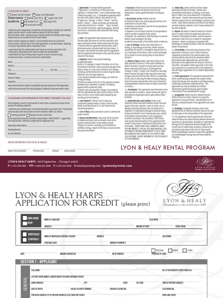 Lyon Healy Rental Program Application 2021 | PDF