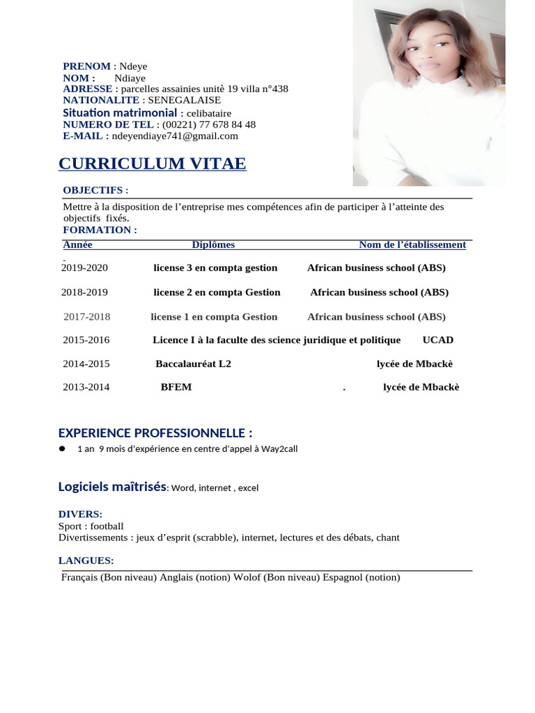 CV Maman Ndeye | PDF