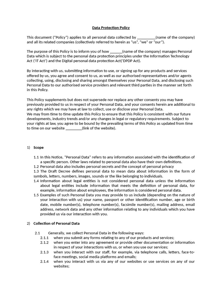 Data Protection Policy Draft | PDF