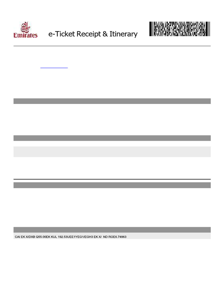 Emirates e-Ticket Receipt Details | PDF