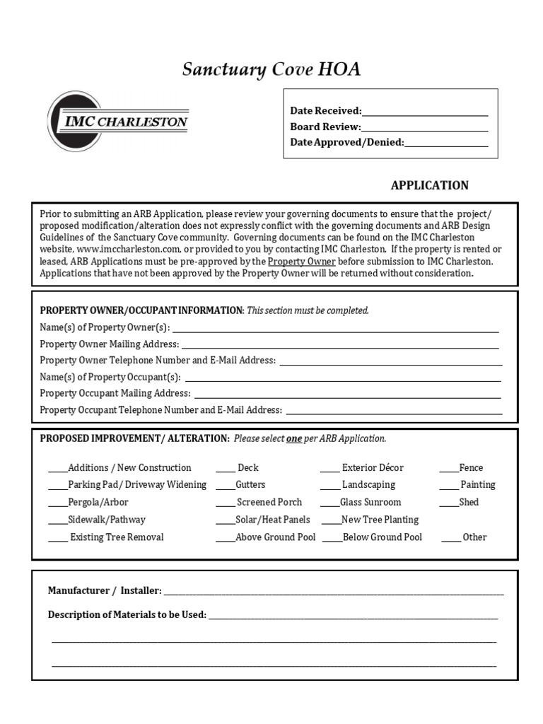 Sanctuary Cove HOA Application 2023 | PDF