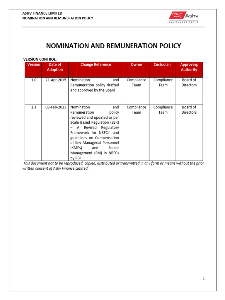 Remuneration Policy Draft 2 | PDF
