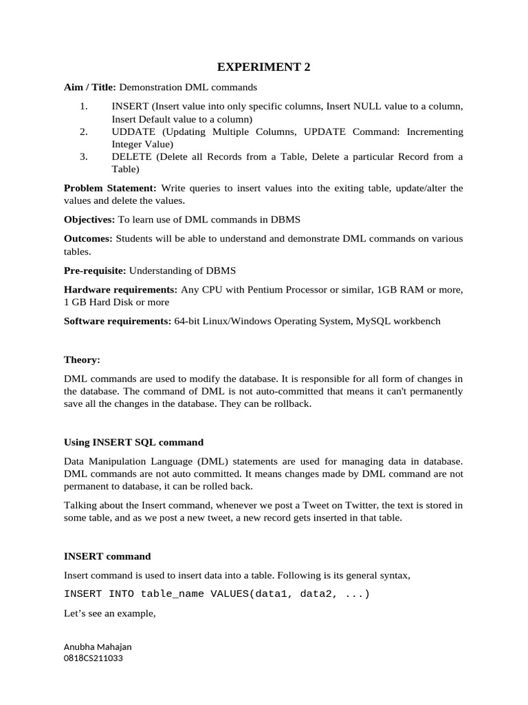Experiment 2: Aim / Title | PDF