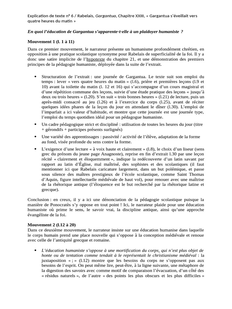 Rabelais, explication de texte n°2 | PDF