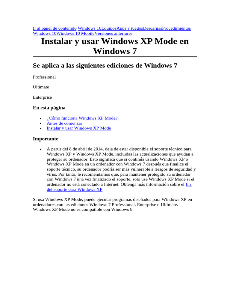 Instalar Windows XP Mode en Windows 7 Maquina Virtual | PDF | Windows 7 | Microsoft Windows