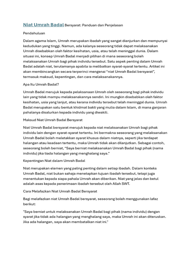 Niat Umrah Badal | PDF