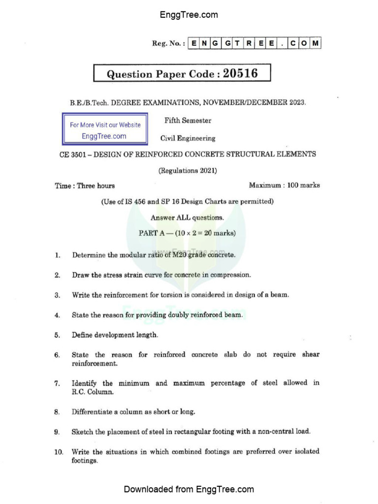 CE3501 Design of Reinforced Concrete Structural Elements Nov Dec 2023 ...