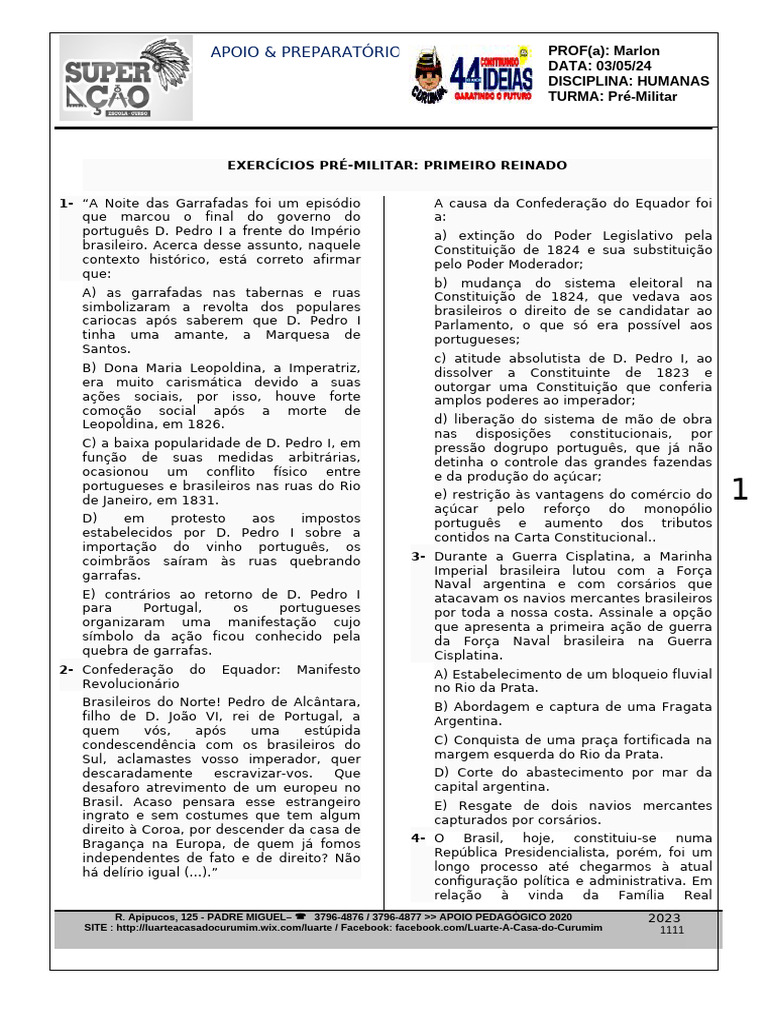 Exercicios Pré Militar 03 05 Pdf Brasil Política