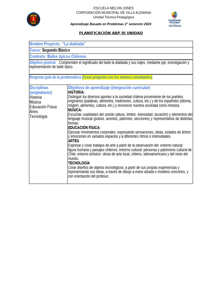 Planificación Abp Unidad III - Segundo Básico | PDF