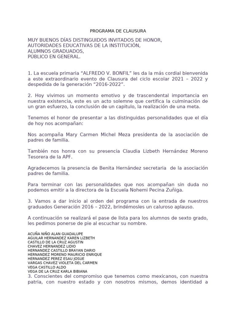 Programa de Clausura | PDF