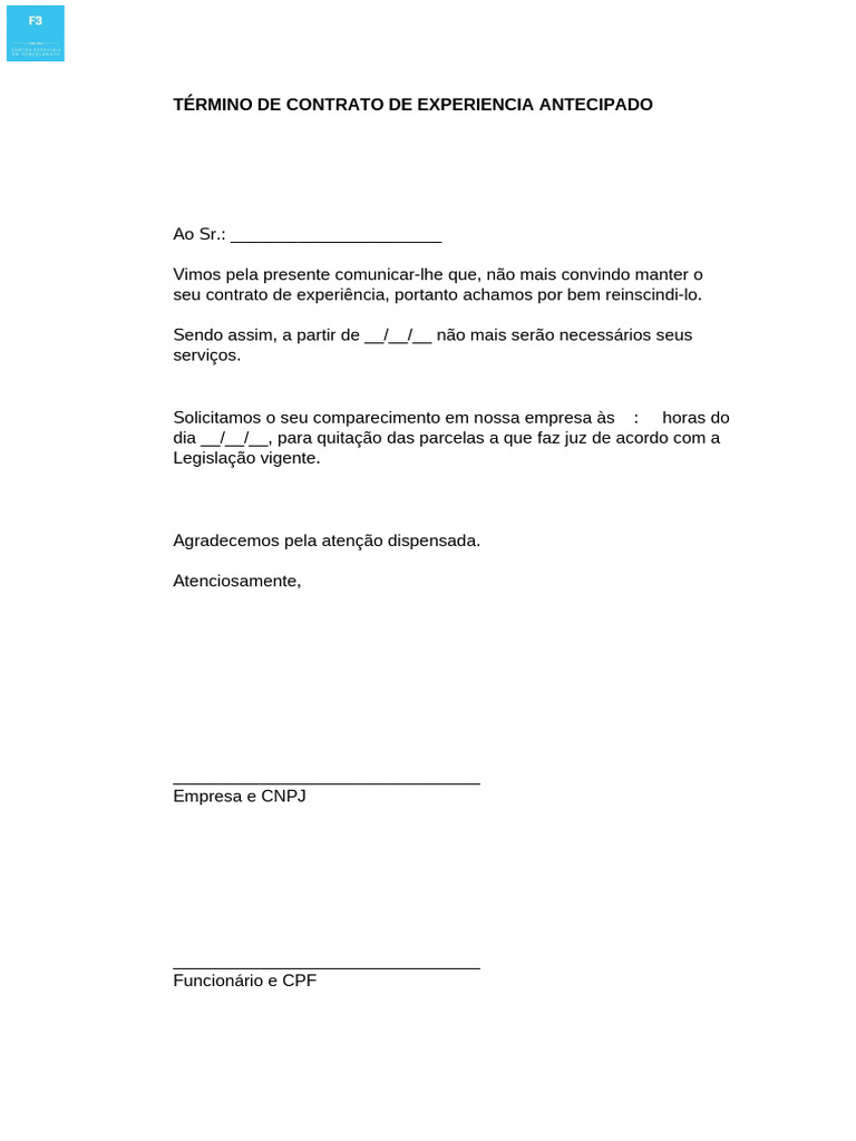 MODELO TÉRMINO DE CONTRATO EXPERIENCIA | PDF