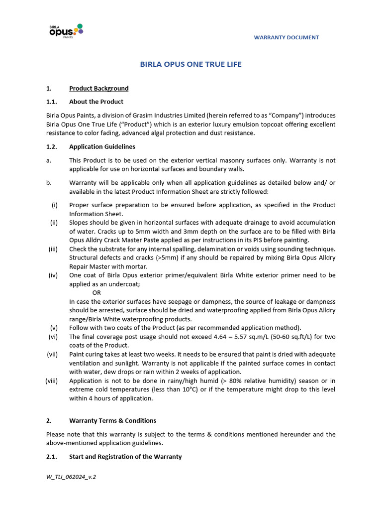 One True Life Warranty Document | PDF