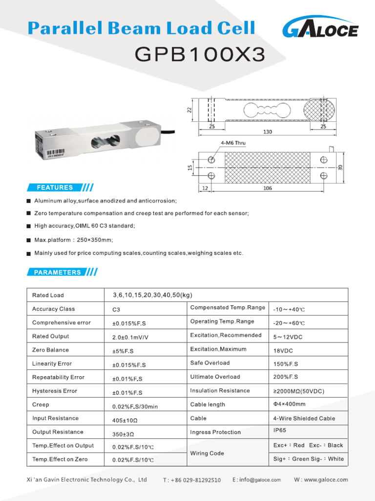 Parallel Beam Load Cell GPB100X3 | PDF