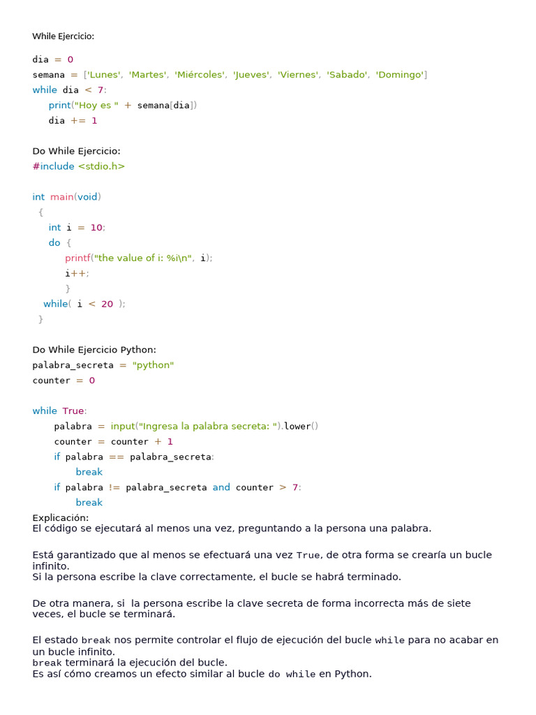 While y Do While Ejercicios | PDF