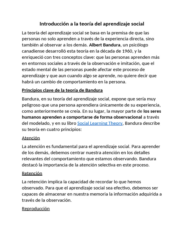 Introducción a La Teoría Del Aprendizaje Social | PDF