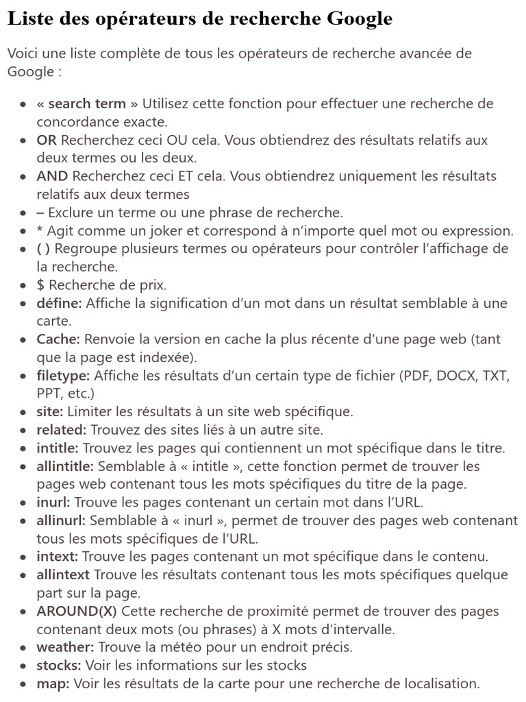 Opérateurs de Recherche Google - Liste Approfondie Des 40 Commandes À ...