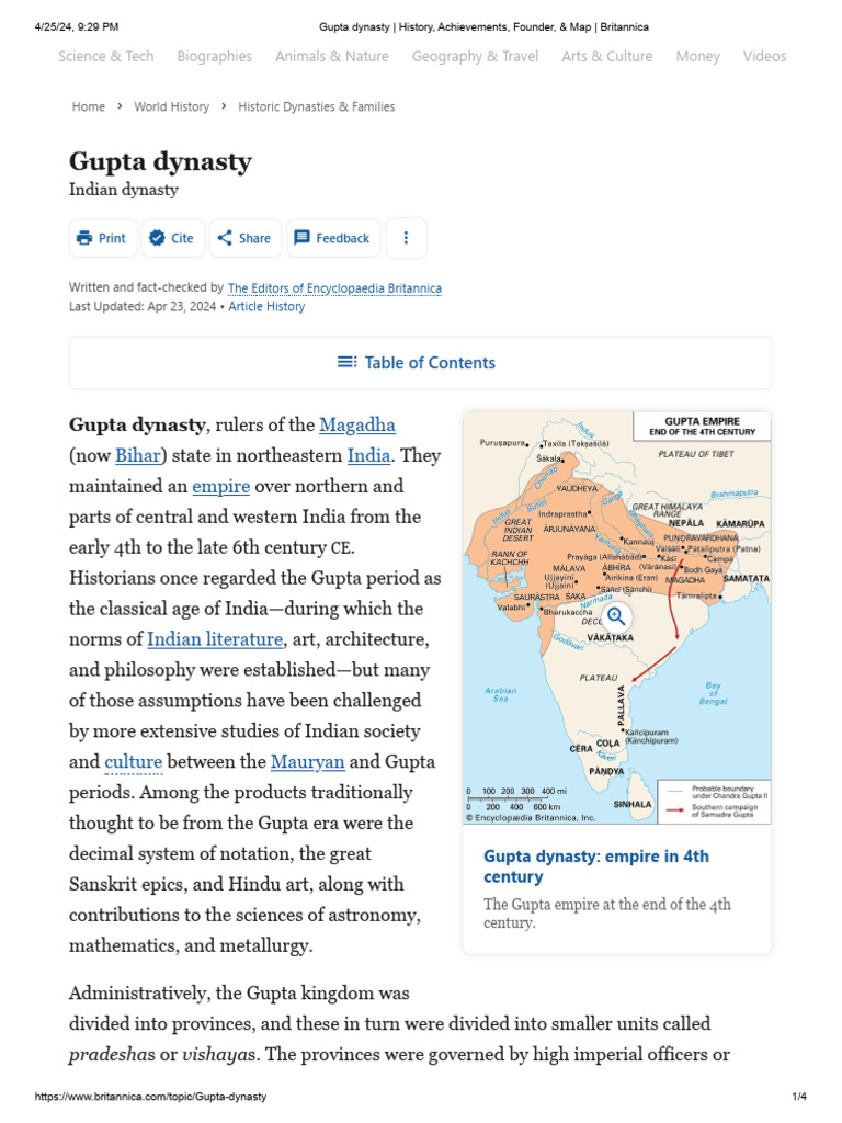 Gupta dynasty _ History, Achievements, Founder, & Map _ Britannica | PDF