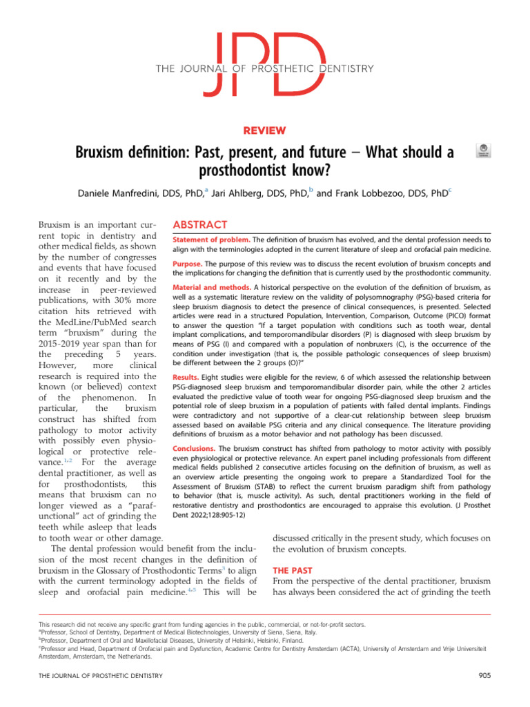 Bruxism Definition Past, Present, and Future e What Should A 2021 | PDF