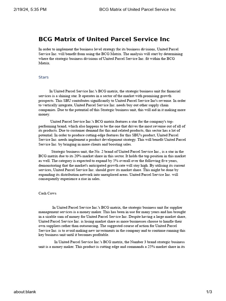 BCG Matrix of United Parcel Service Inc | PDF