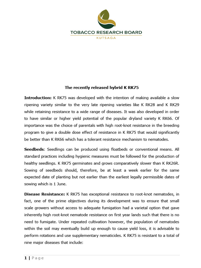 Variety Information For K RK75 | PDF