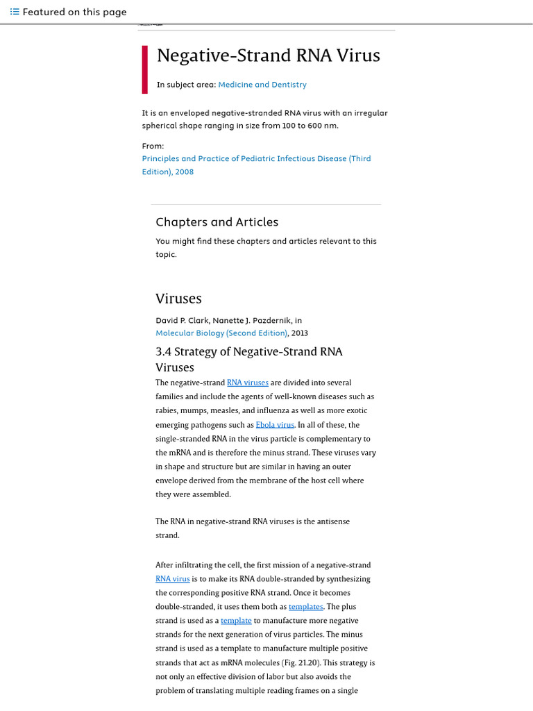 Negative-Strand RNA Virus - An Overview - ScienceDirect Topics | PDF ...